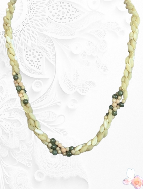 Jewelry | Vintage Coral Jade Mother Of Pearl Braided Necklace Green ...